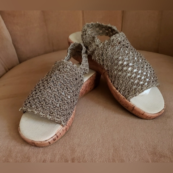 Avon | Shoes | Nwot Avon Slingback Wedge Cork Heel Macrame Sandals ...